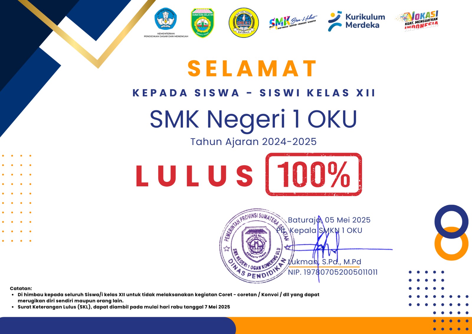PENGUMUMAN KELULUSAN SISWA KELAS XII TAHUN AJARAN 2024/2025
